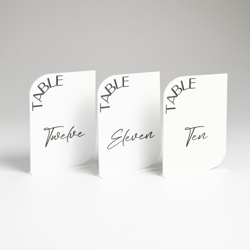 Curved Wedding Table Numbers – Intricate Laser Design